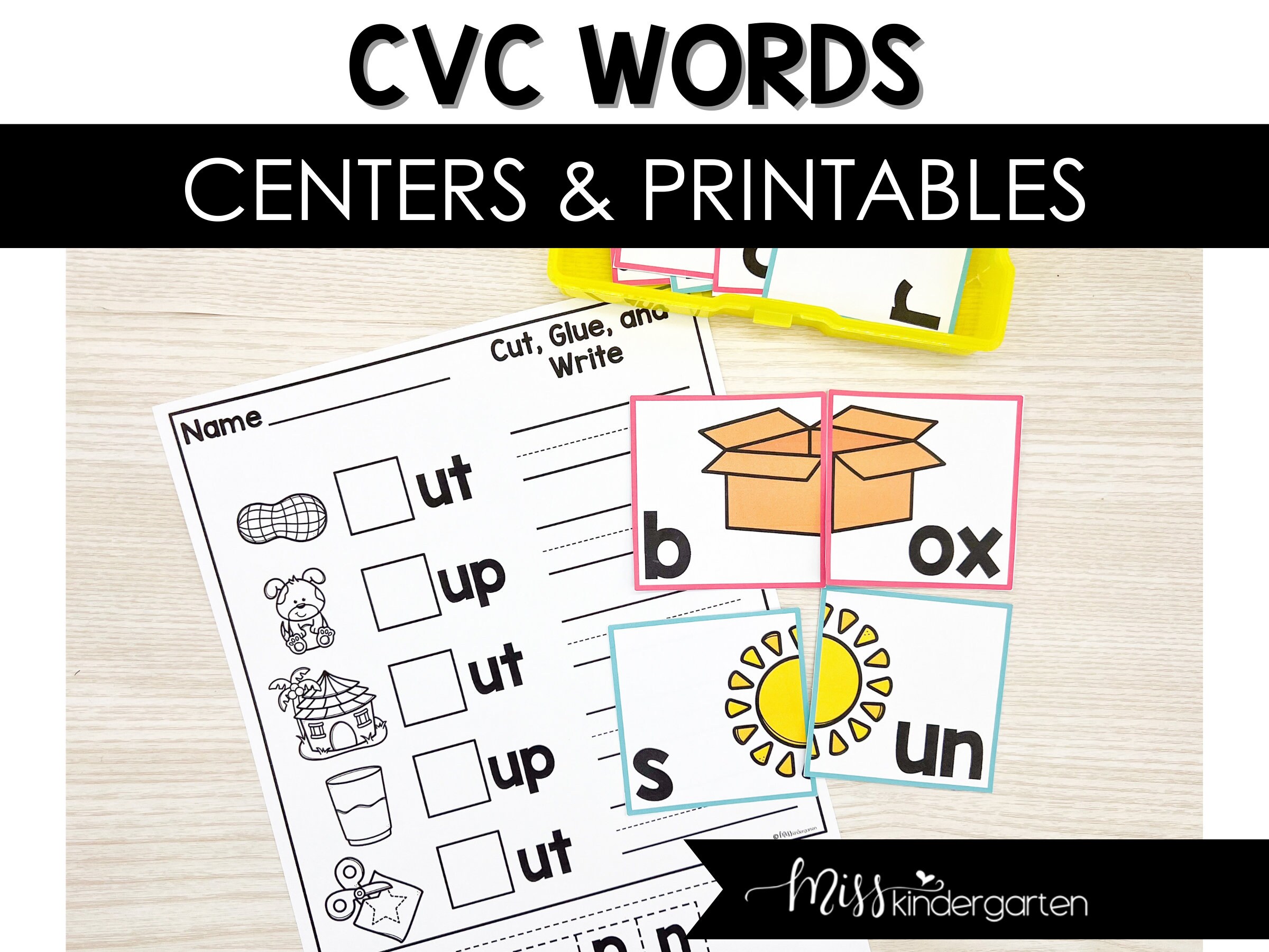 CVC Words Practice Centers and Games Kindergarten Task Box Center ...