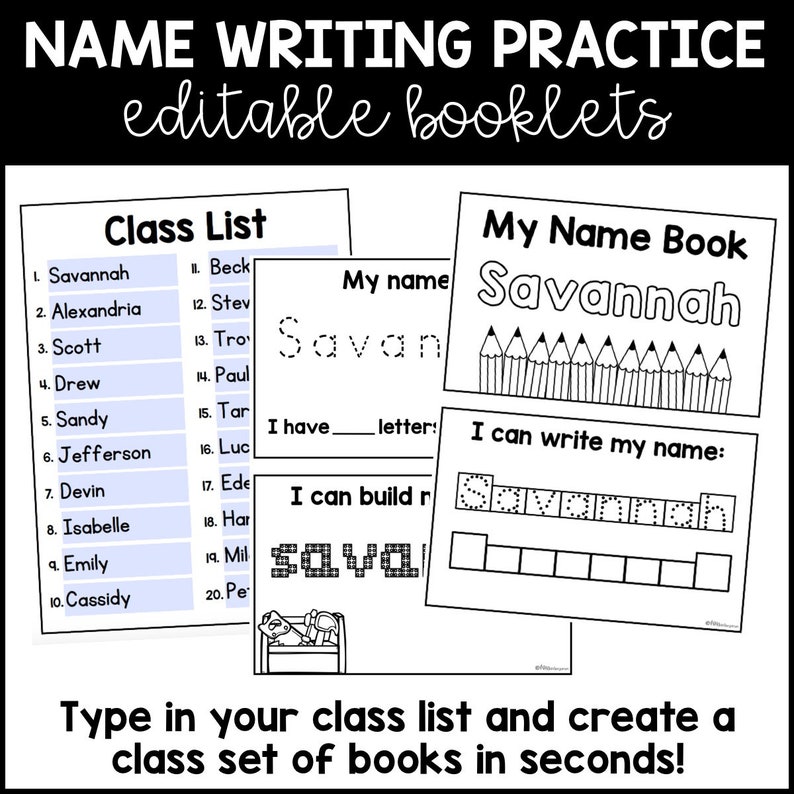 Name Writing Practice Activities for Kindergarten Editable Name Tracing ...