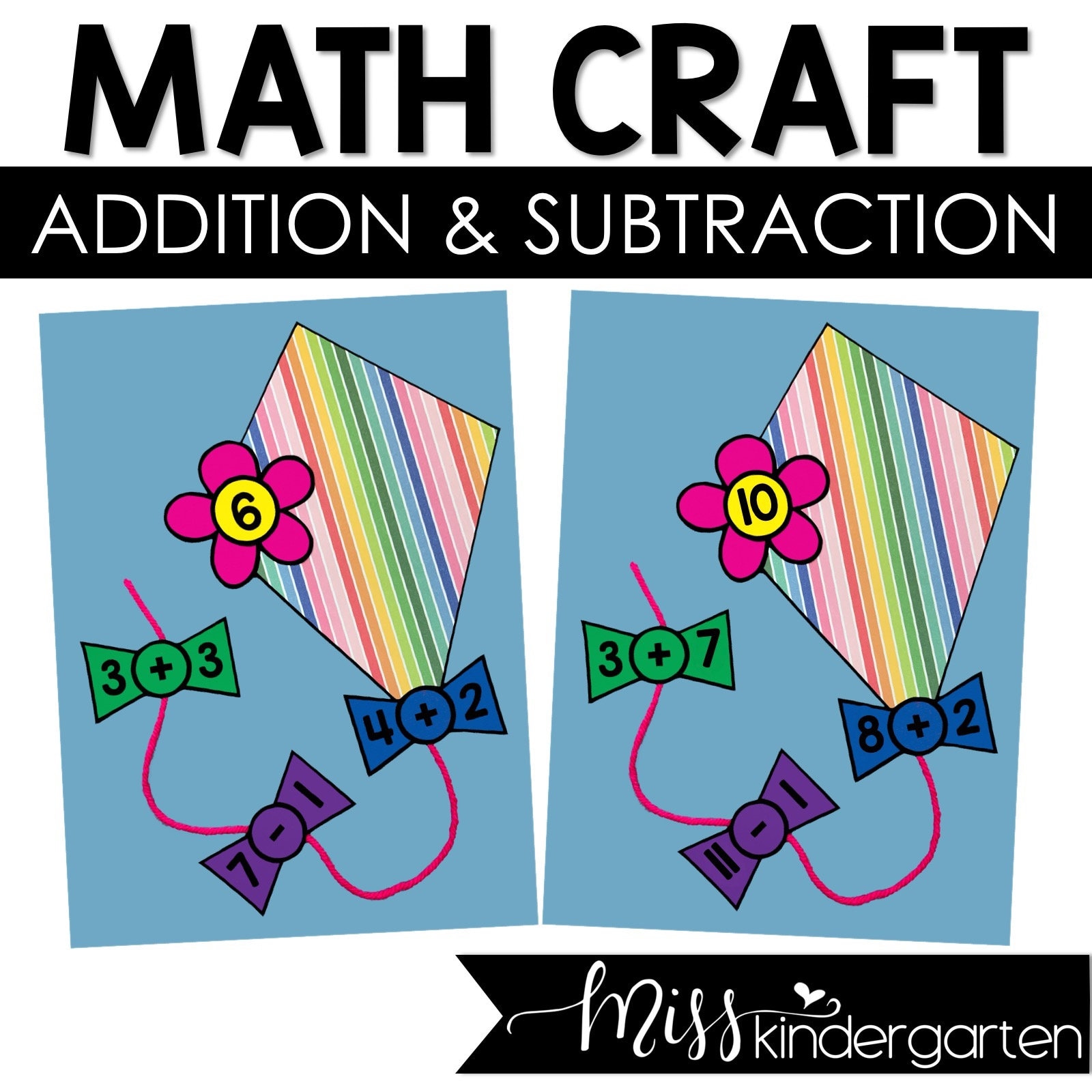Printable Spring Kite Math Craft Addition and Subtraction Activity - Etsy