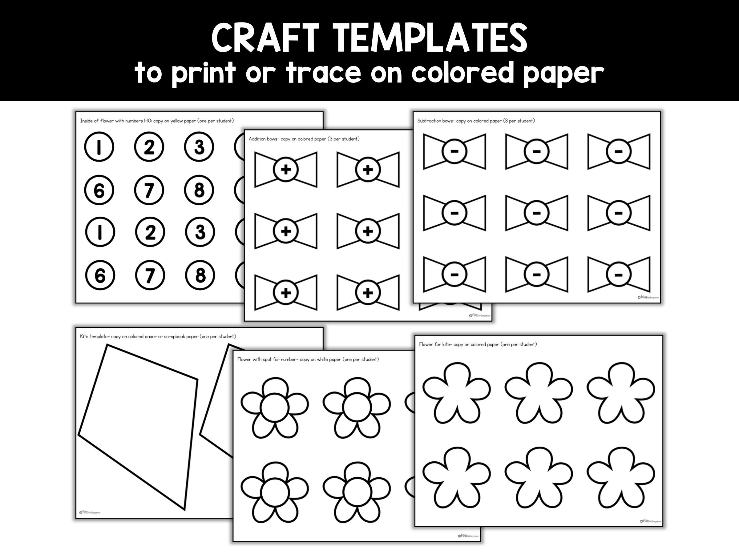 Printable Spring Kite Math Craft | Addition and Subtraction Activity - Etsy