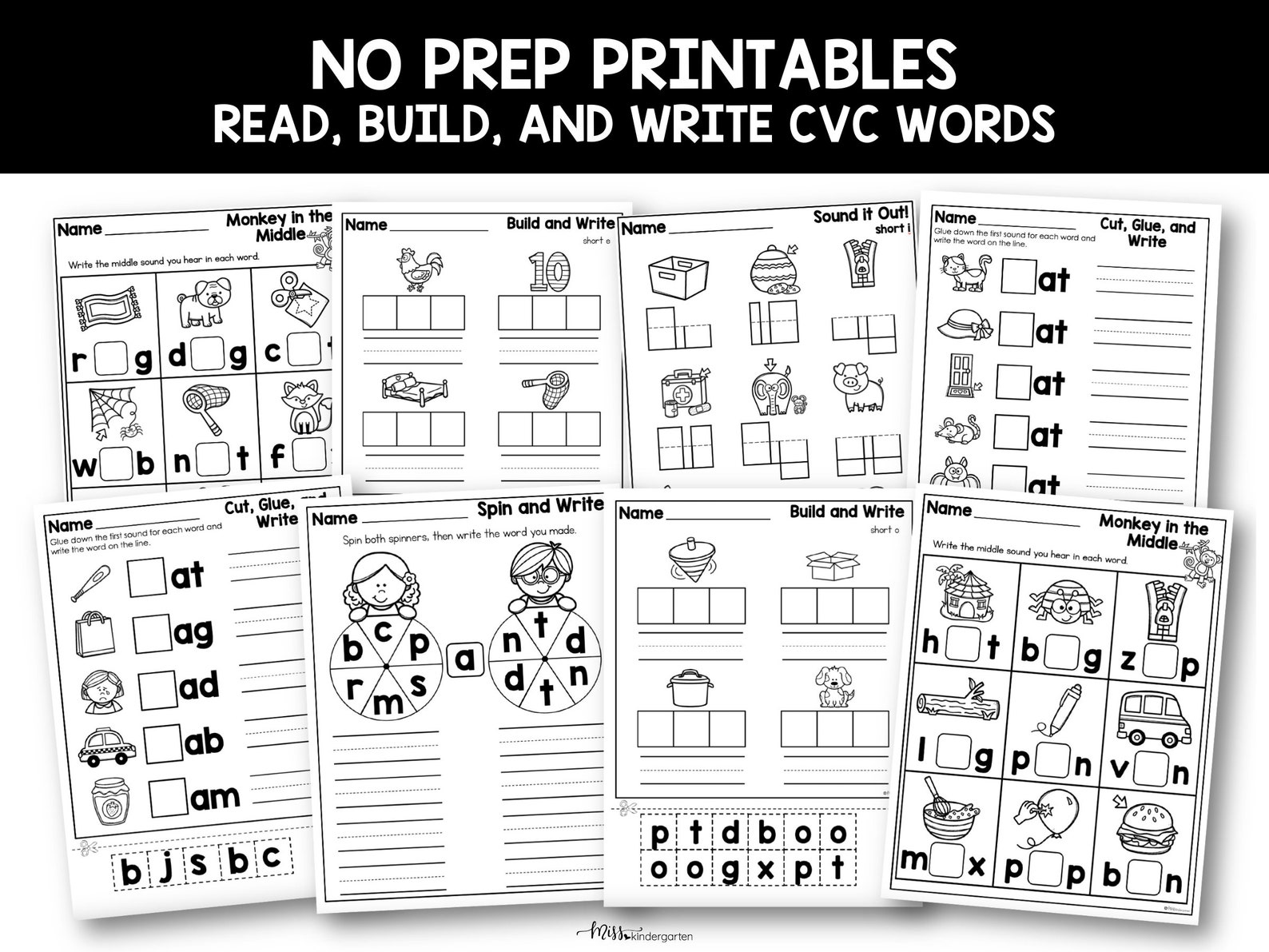 CVC Words Practice Centers and Games Kindergarten Task Box Center ...