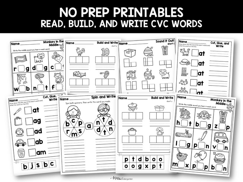 CVC Words Practice Centers and Games Kindergarten Task Box Center ...