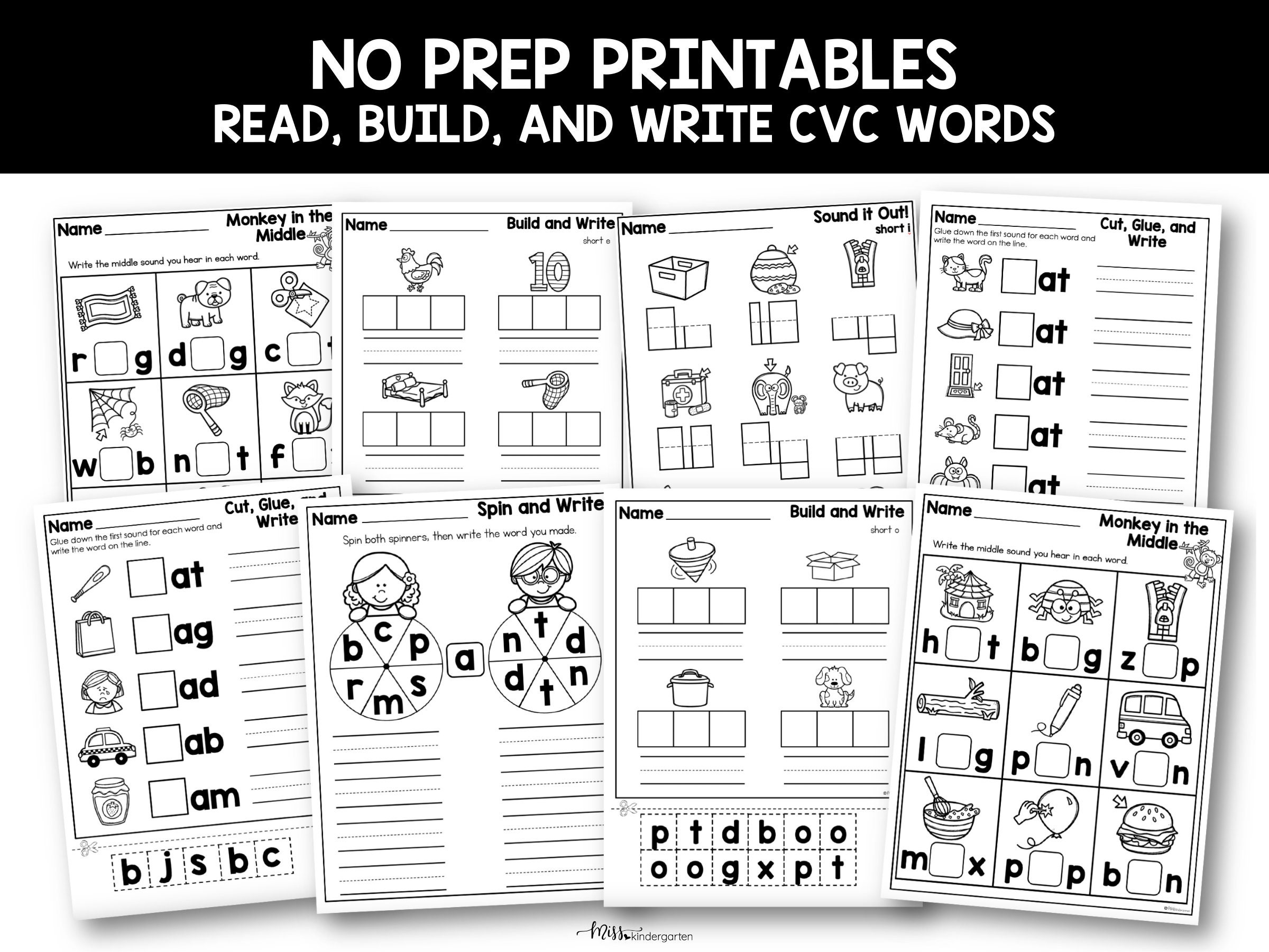 CVC Words Practice Centers and Games Kindergarten Task Box Center ...