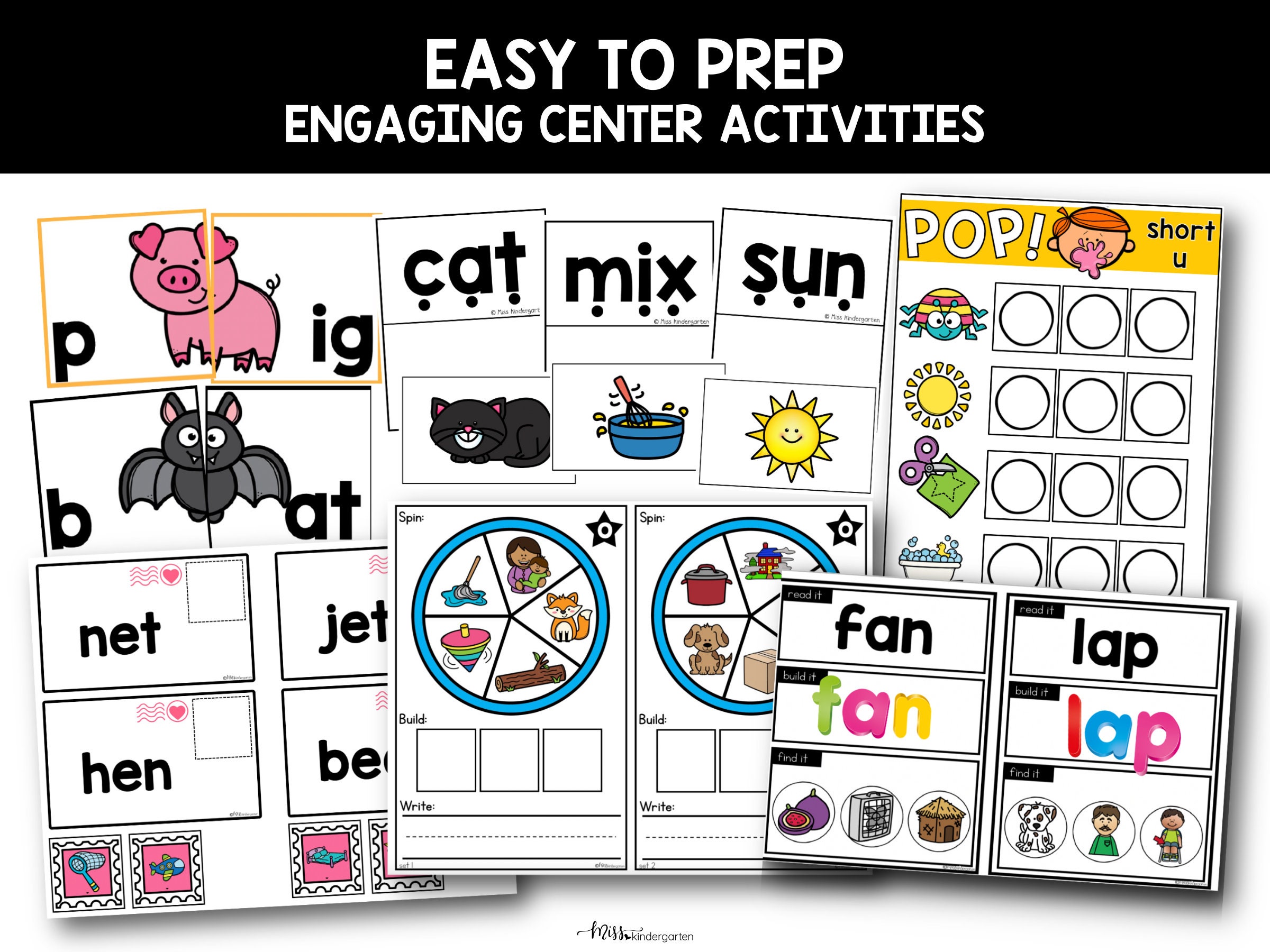 CVC Words Practice Centers and Games Kindergarten Task Box Center ...