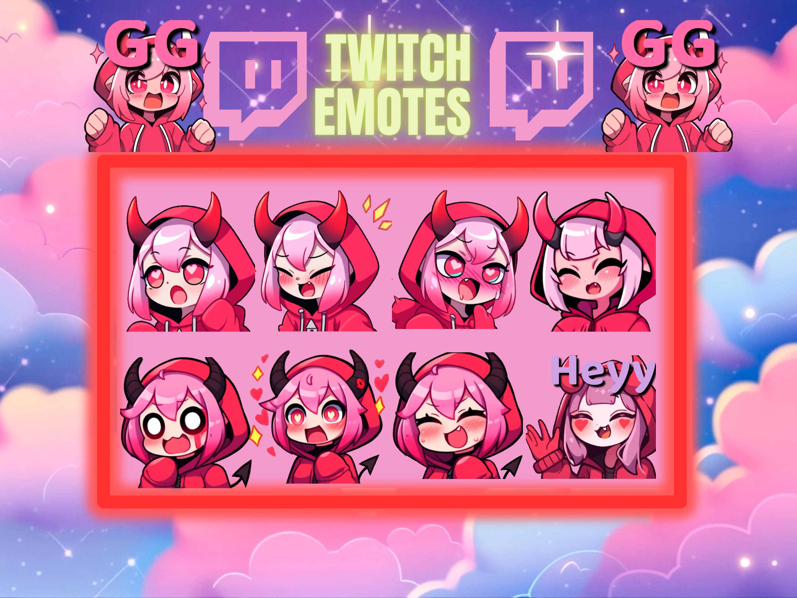 Linda chica demonio rojo l Twitch Emotes - Etsy España