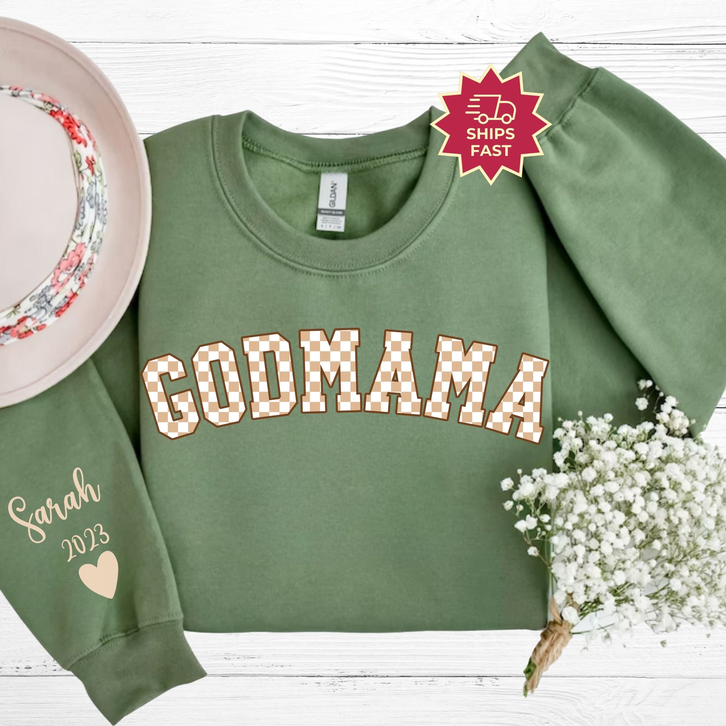 Customized God Mama Sweatshirt With Kid Names on Sleeve, God Mother ...
