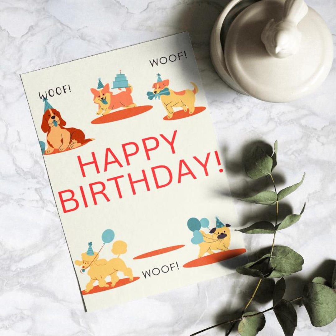 Happy Birthday Dog Card Cute Printable Birthday Card for Dog Lovers ...