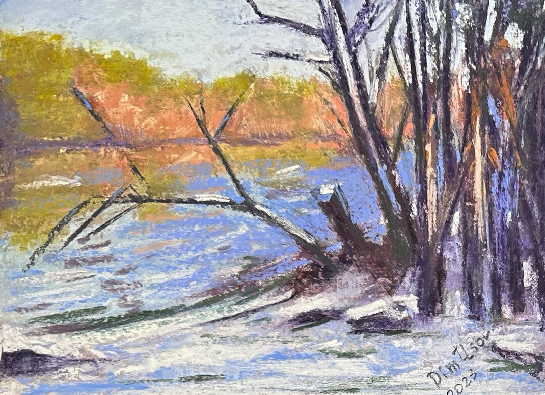 Snow on the Lake Original Pastel Painting 4.5x7 - Etsy