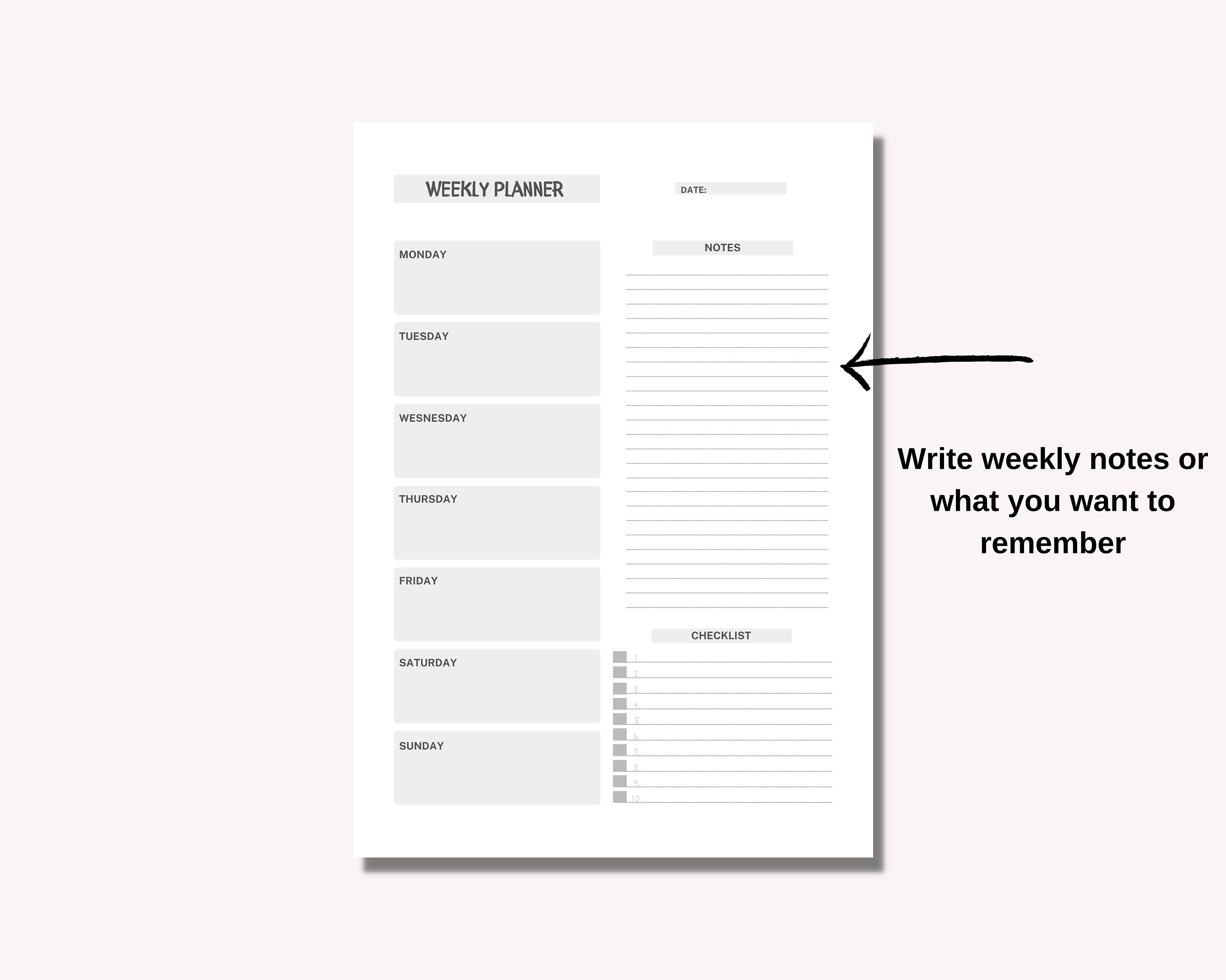 2023 Minimalist Printable Weekly Planner Weekly Notes A4 - Etsy