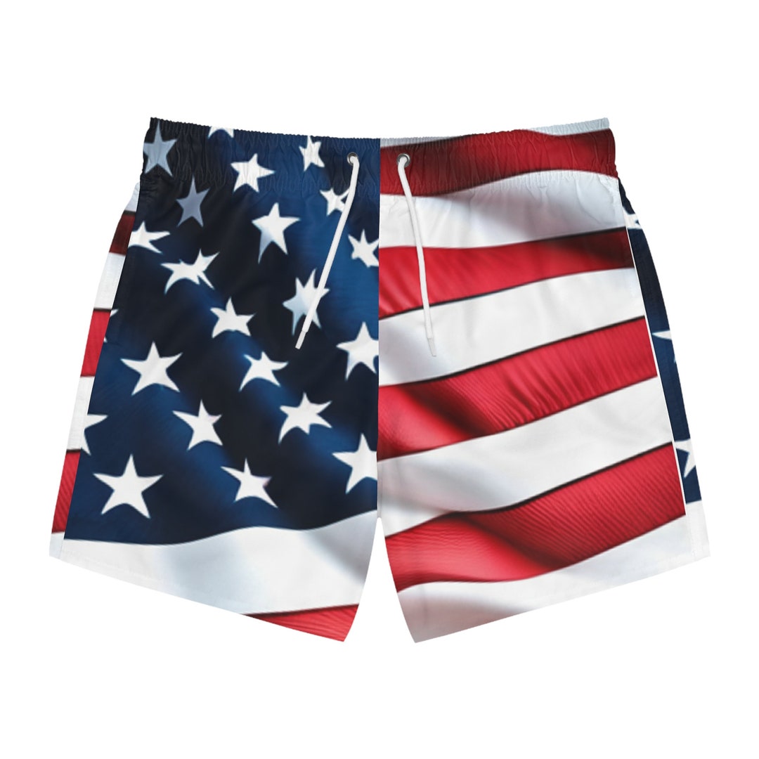 Patriotic American Flag Men's Swim Shorts| Fast-dry Fabric| Drawstring ...