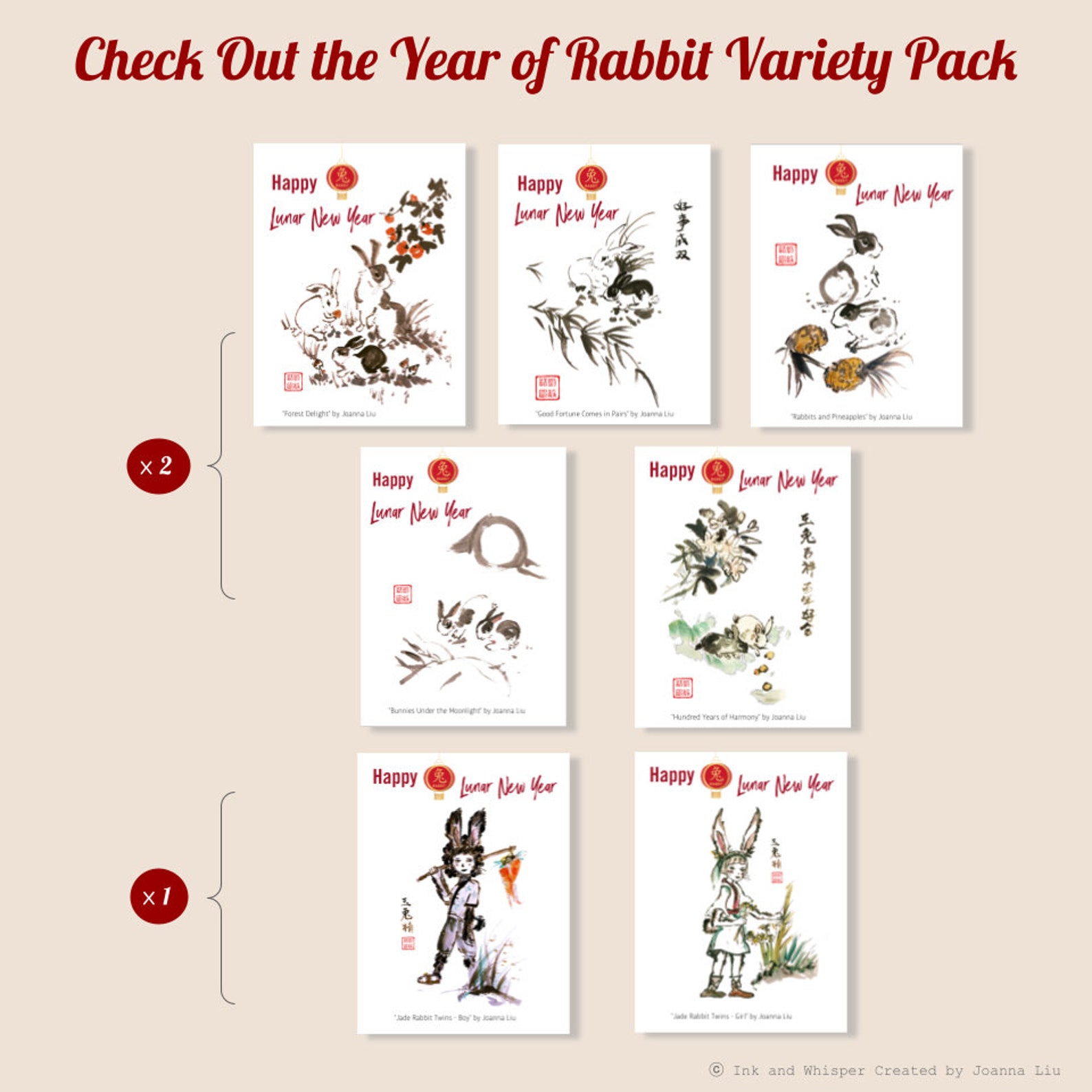 Hundred Years of Harmony Lunar New Year Rabbit Greeting Card - Etsy