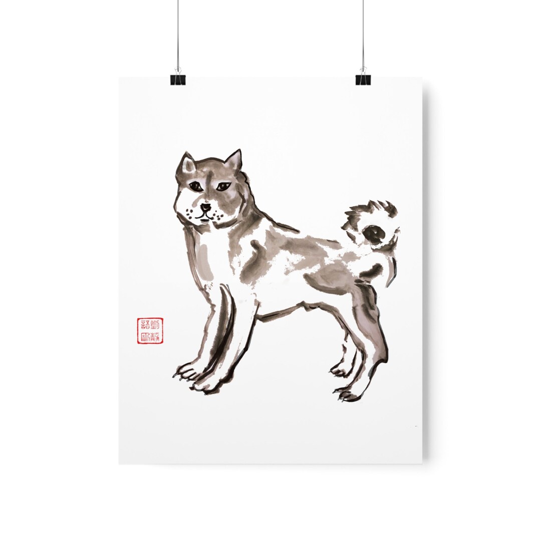 Cute Hachiken Dog Sumi-e Art Print Decor - Etsy