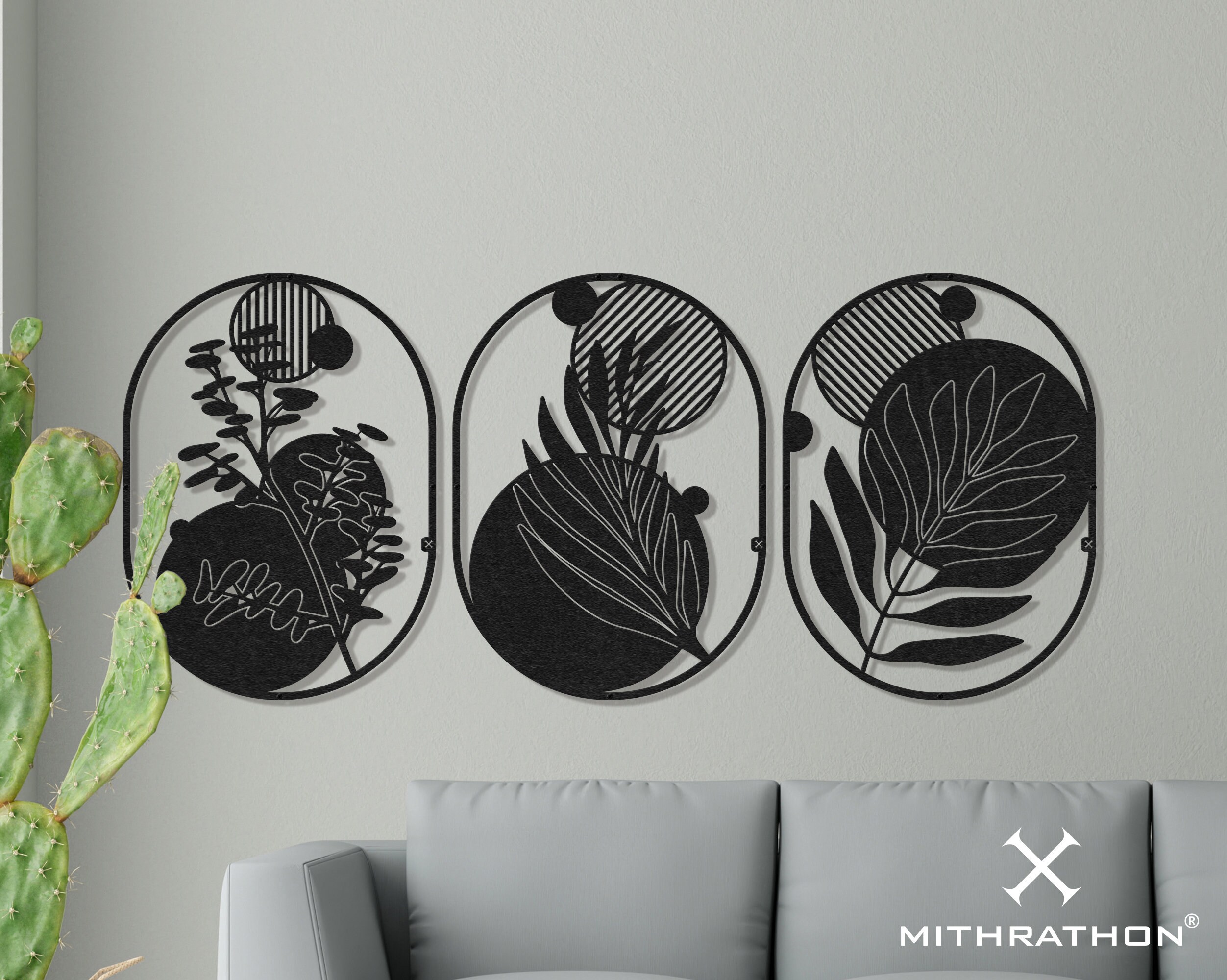 Modern Metal Wall Art With Leafy Plant Illustration - Contemporary ...