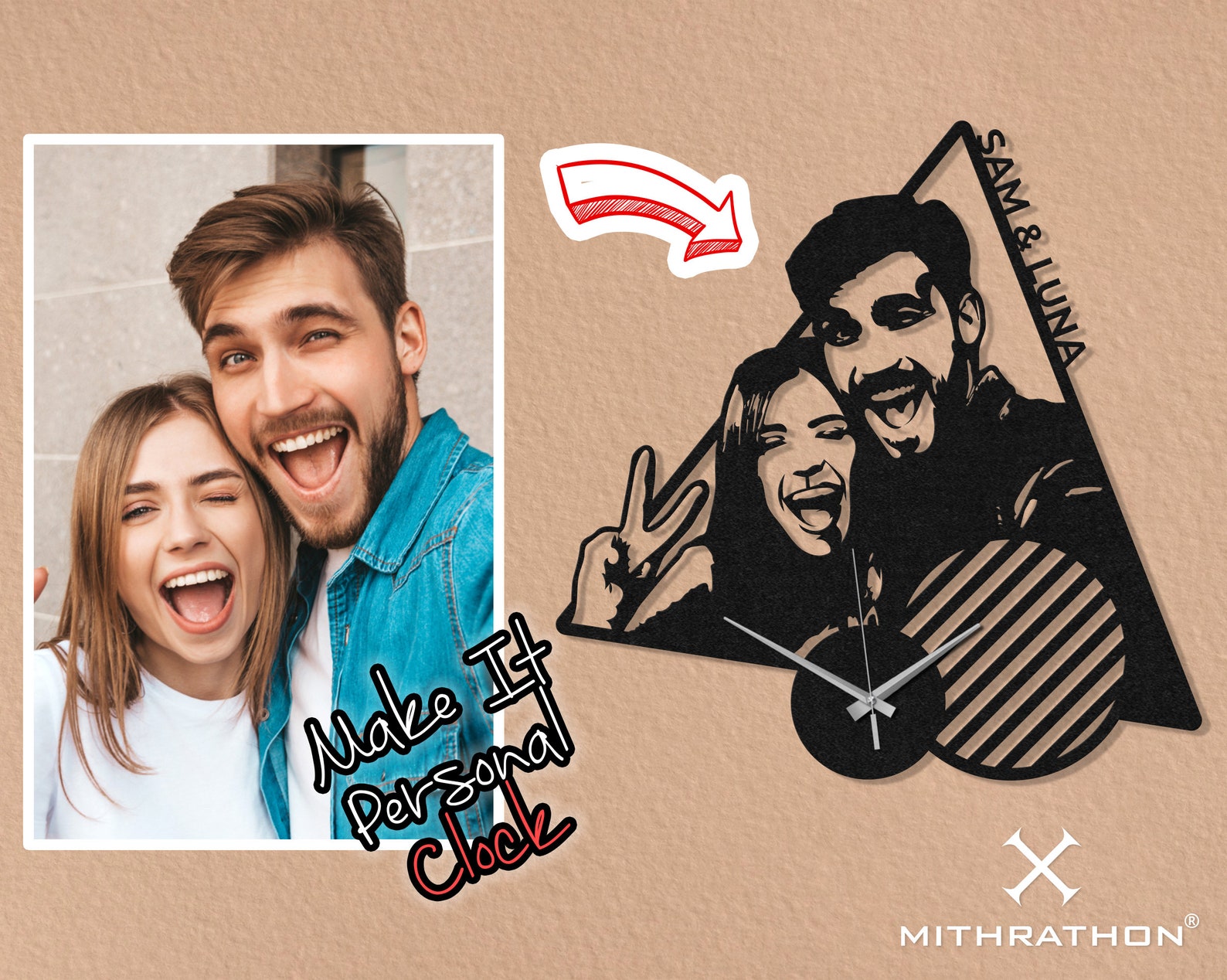 Personalized Metal Wall CLOCK - Custom Portait Style - Perfect Gift ...