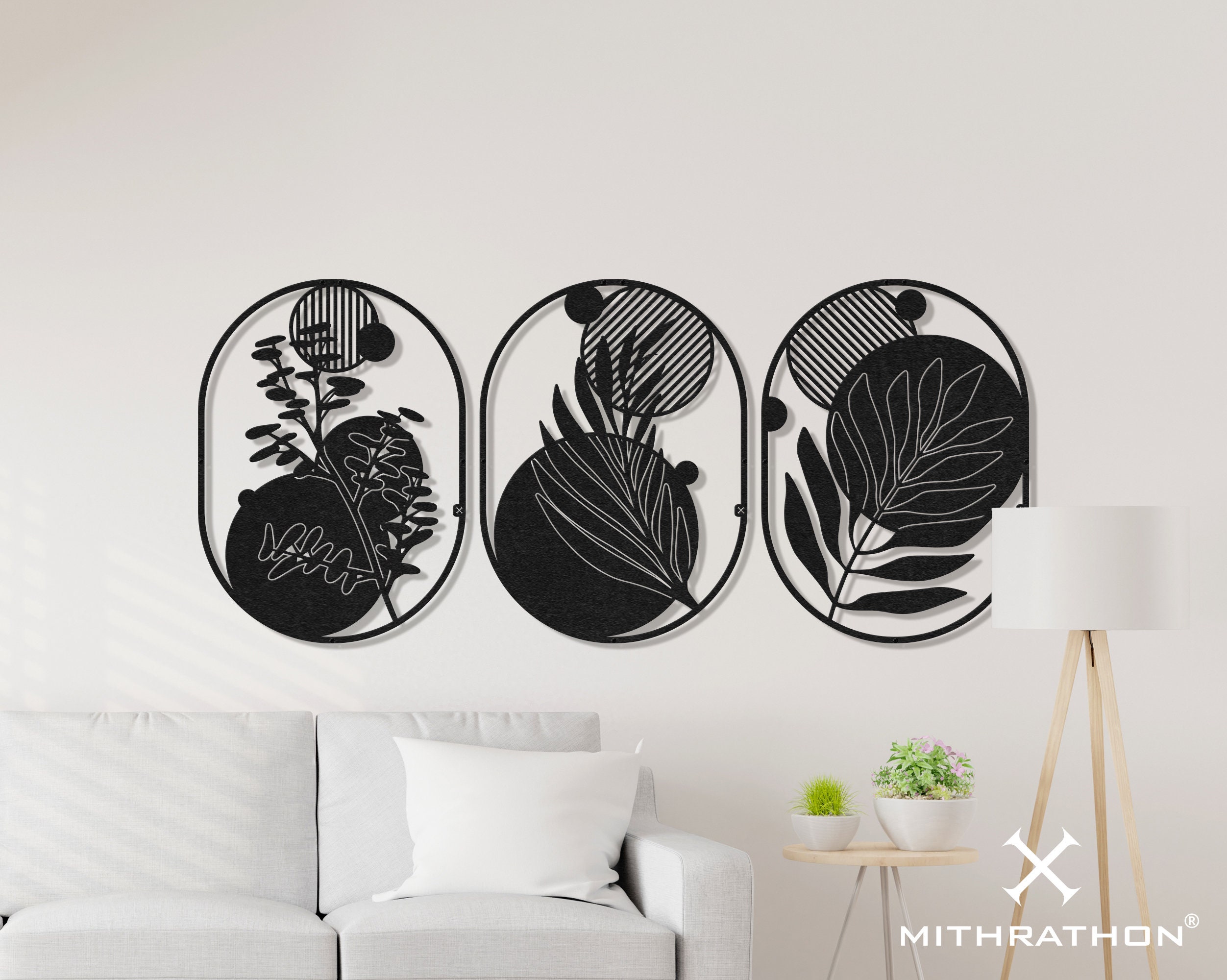Modern Metal Wall Art With Leafy Plant Illustration - Contemporary ...