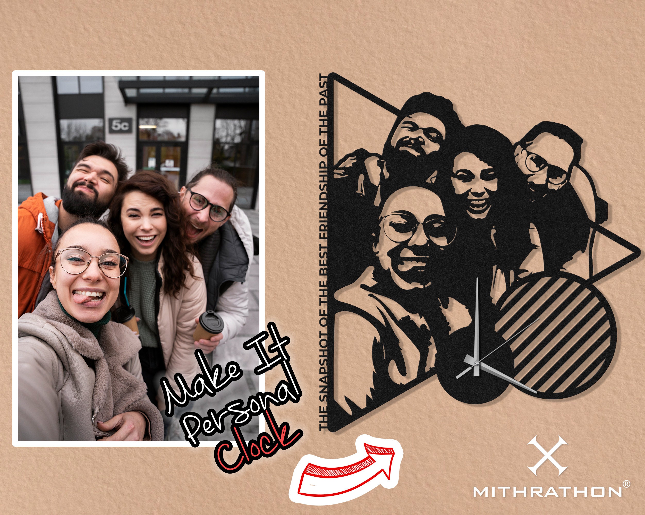 Personalized Metal Wall CLOCK Custom Portait Style Perfect Gift Modern ...