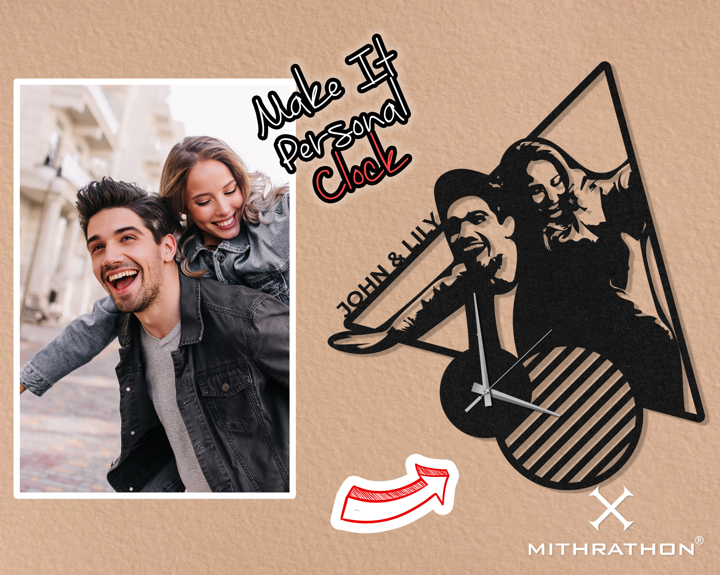 Personalized Metal Wall CLOCK Custom Portait Style Perfect Gift Modern ...