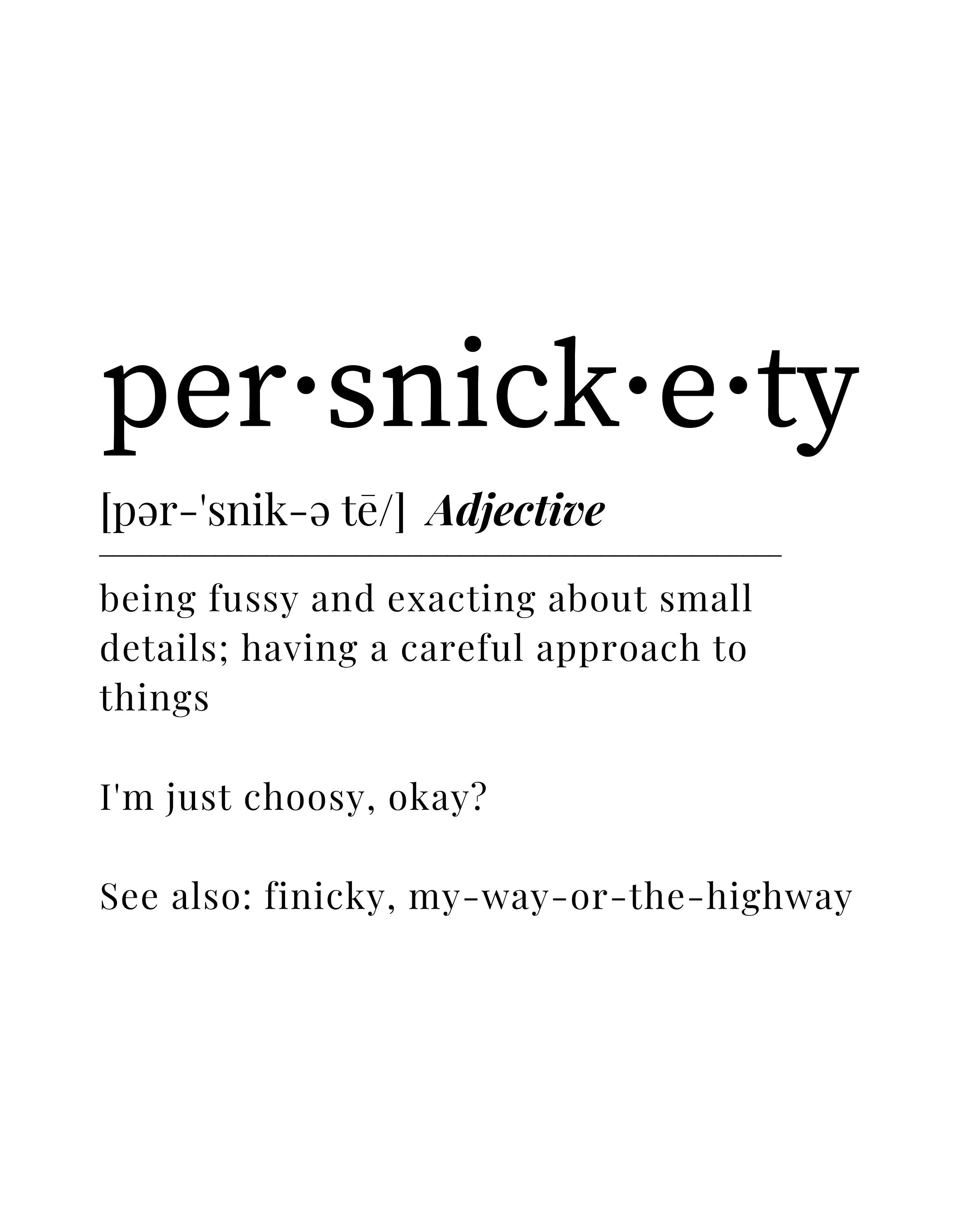 Persnickety Definition Print, Funny Digital Wall Art, Humorous Office ...