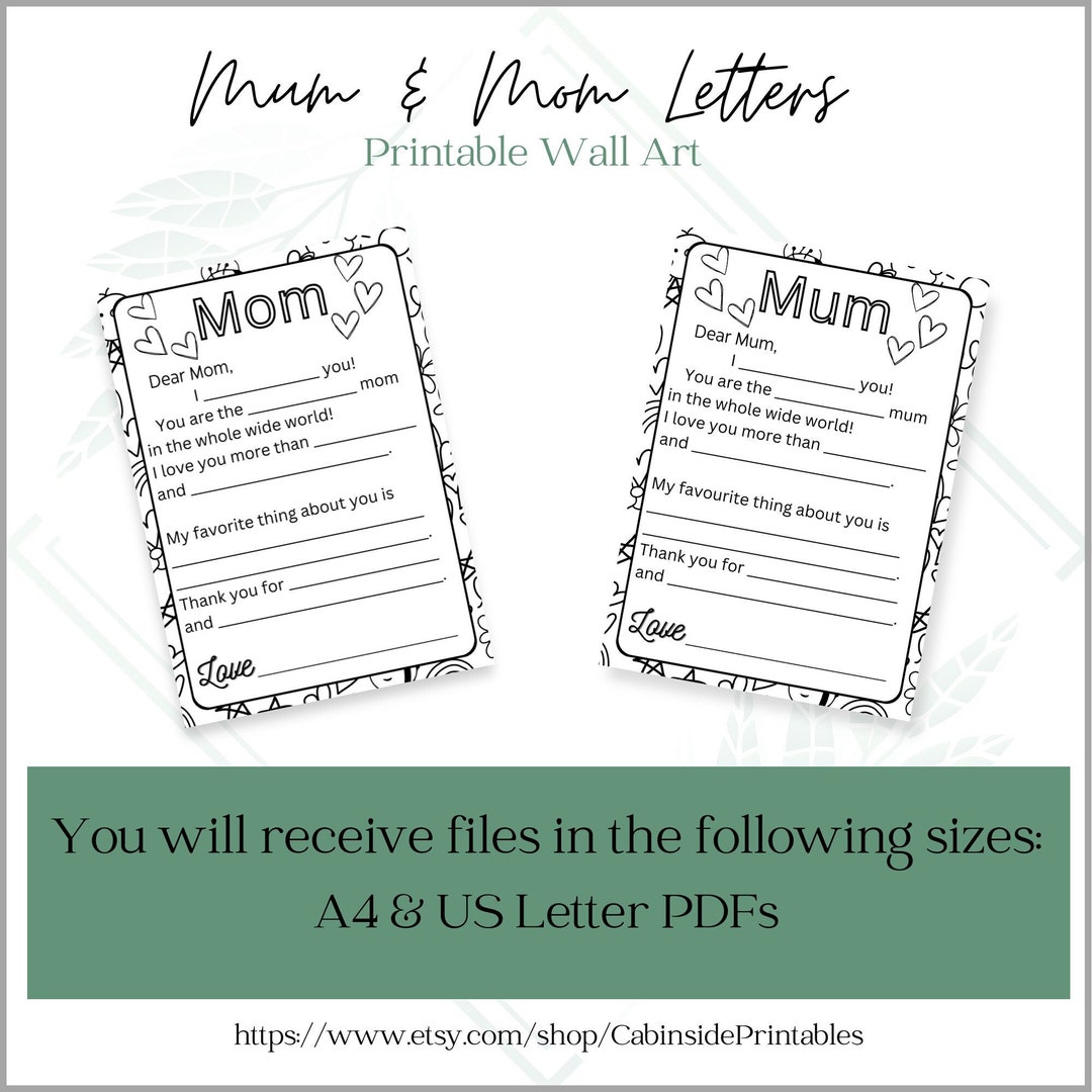 Mother Gift Drawing Fill-in Letter, Mum Version Included, Children ...
