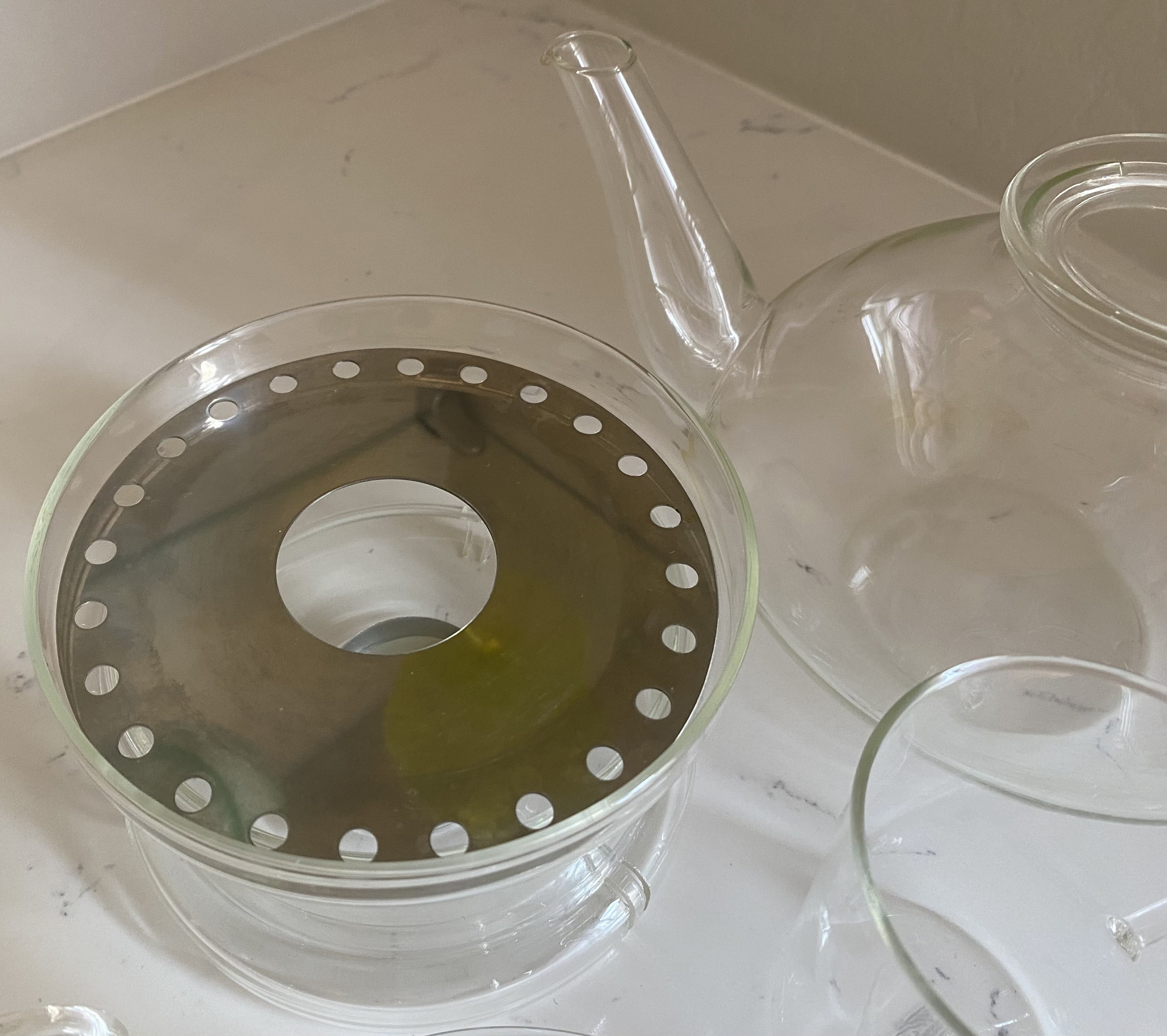 Vintage Schott Mainz Jena Glass Tea Pot Cup Saucer Warmer Mid Century ...