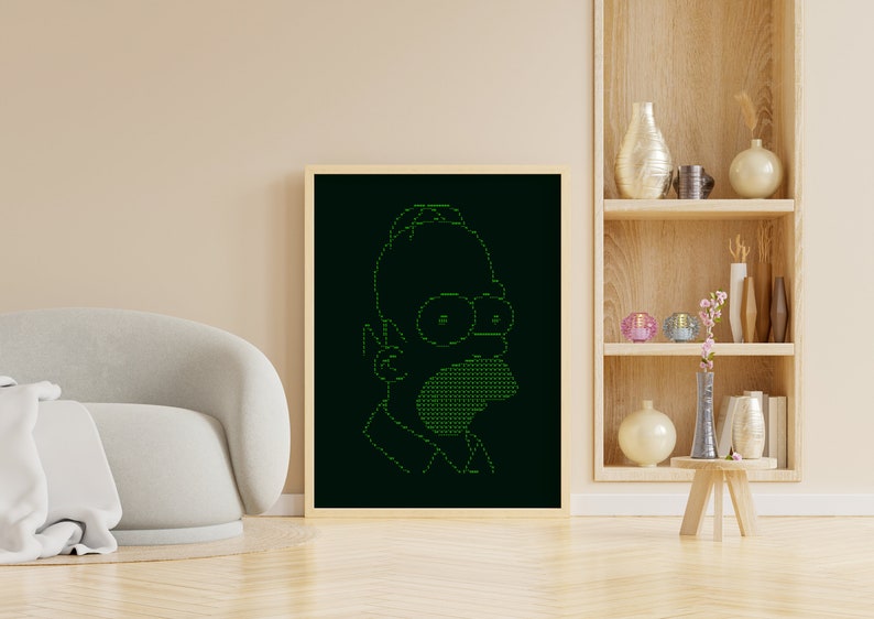 Homer Simpson ASCII Art Print Retro Computer Style Graphic Portrait ...