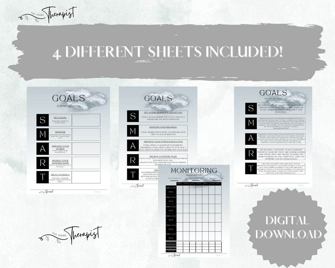 Goal Setting Planner Sheets for Mental Health, Wellness, Printable Goal ...
