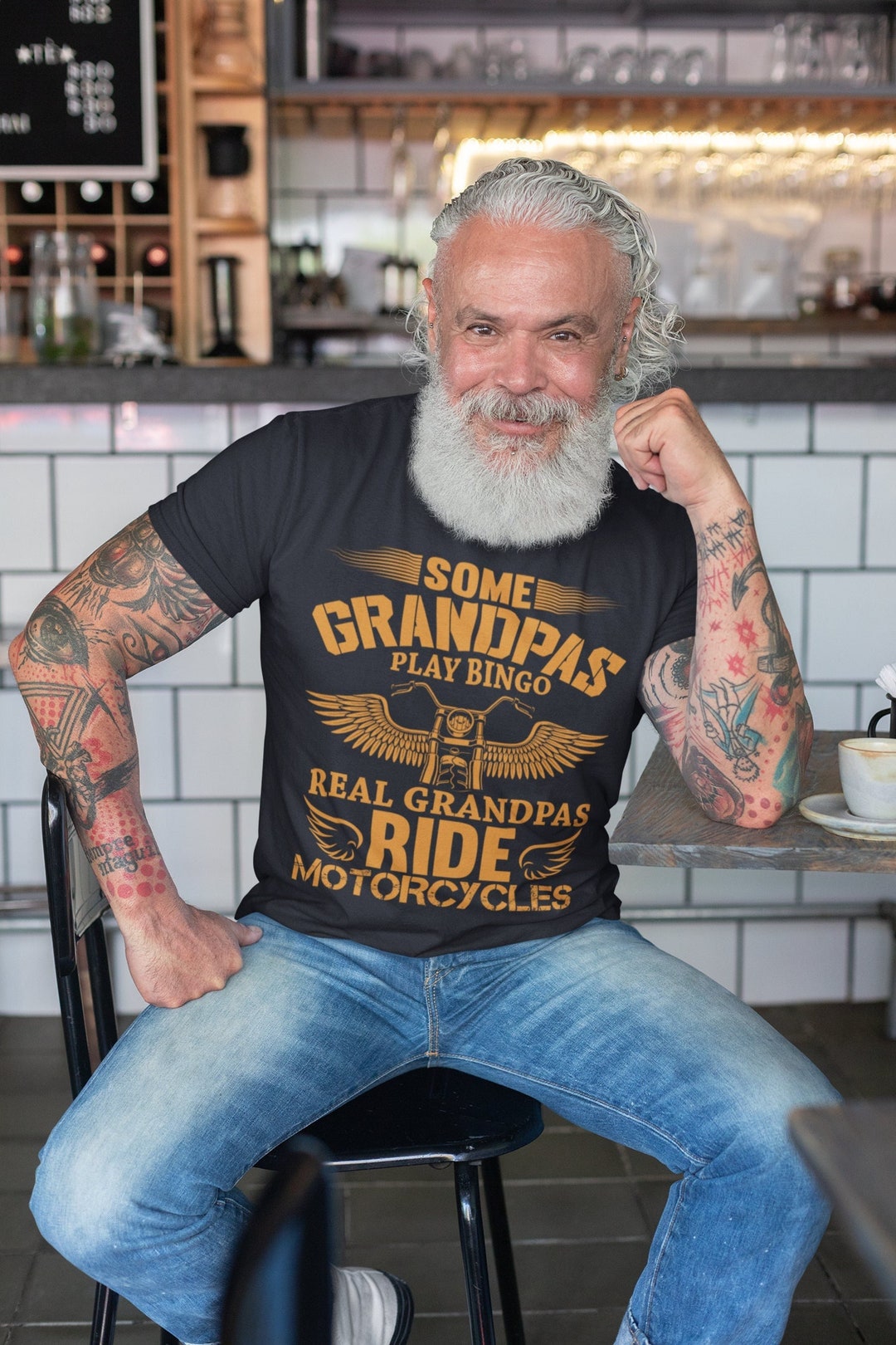 Grandpa's Biker Gang Tee, Proud Grandpa Motorcycle Shirt, Badass ...