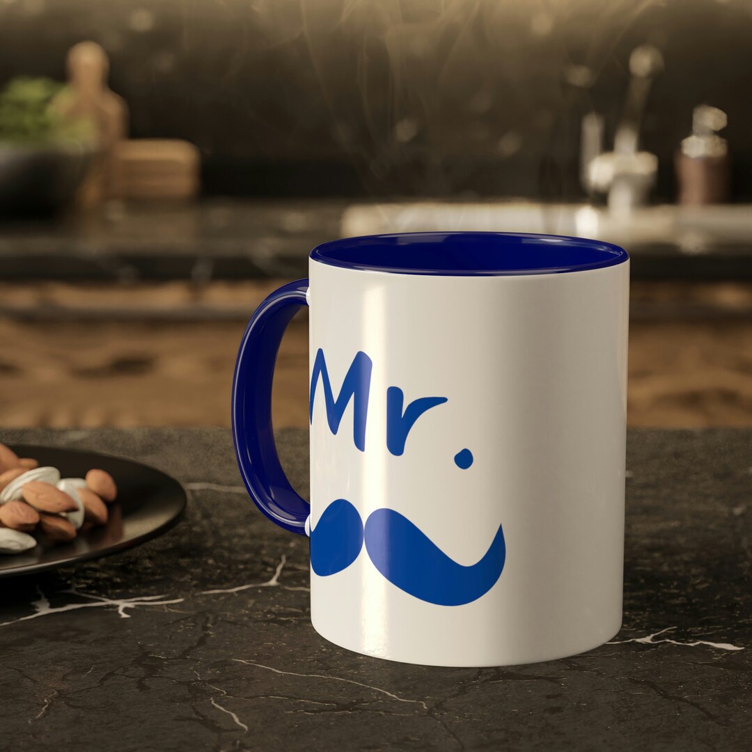 Unique Moustache Print Coffee Cup, "mr." Text With Blue Moustache ...