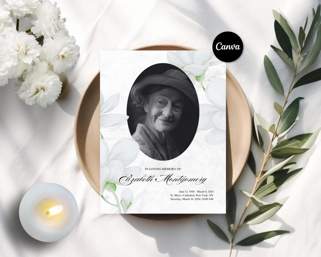 Luxury White Funeral Program, Celebration of Life, White Funeral ...