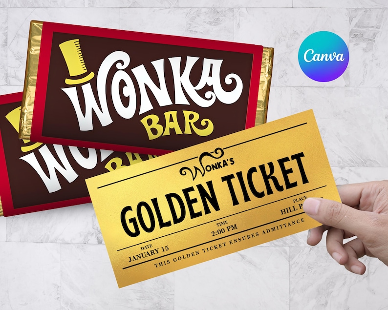 Editable Golden Ticket, Printable Template, Willy Wonka Party Supplies ...