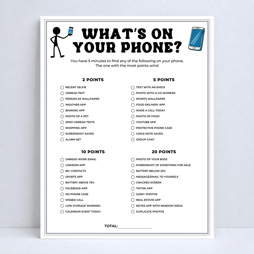 What’s on Your Phone Game, Fun Cell Phone Ice Breaker Game, Printable ...