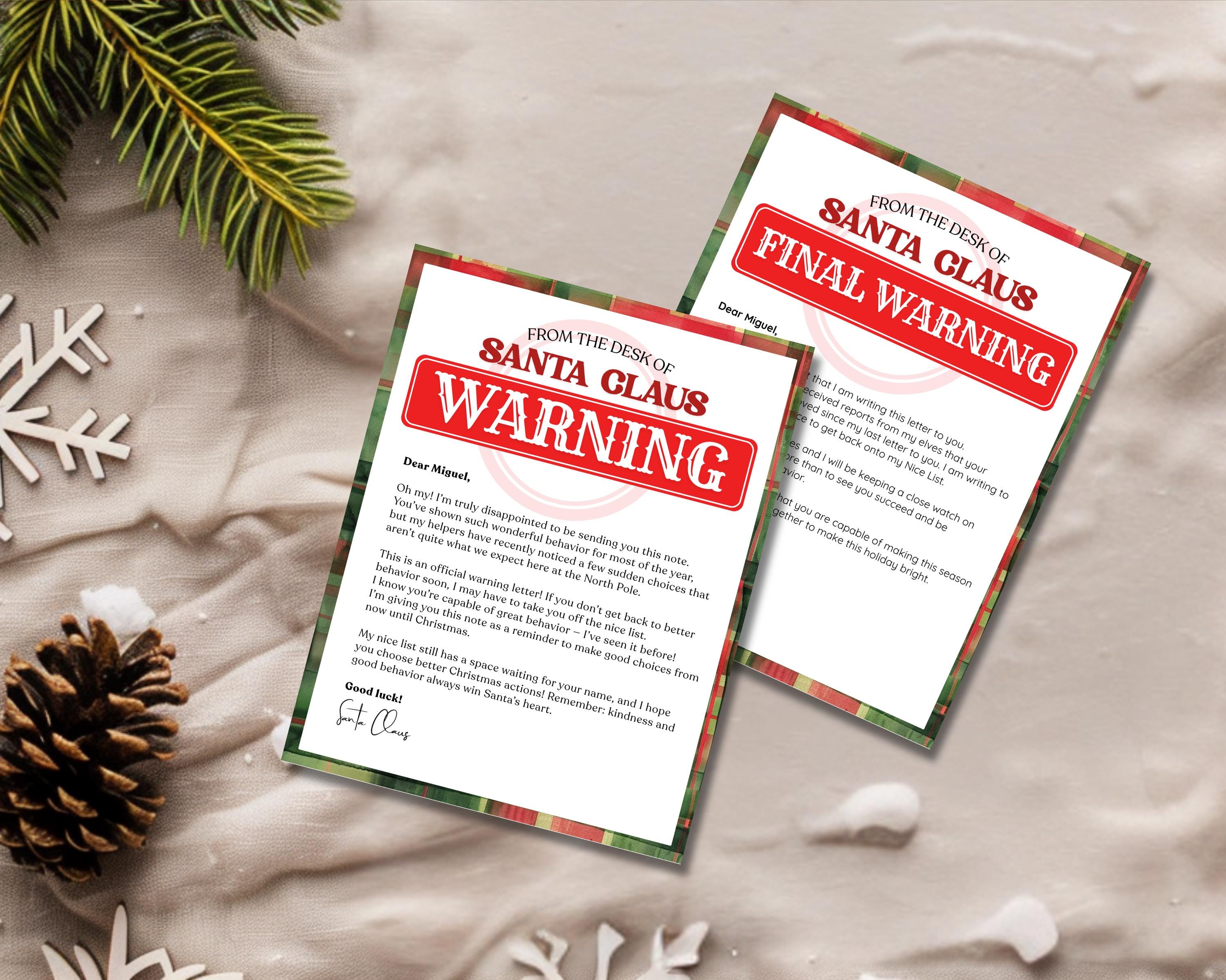Editable Warning Letter From Santa, North Pole Mail Official Warning ...