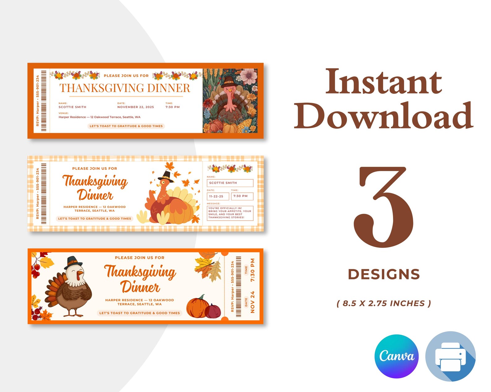 Printable Thanksgiving Ticket, Editable Friendsgiving Event Ticket ...