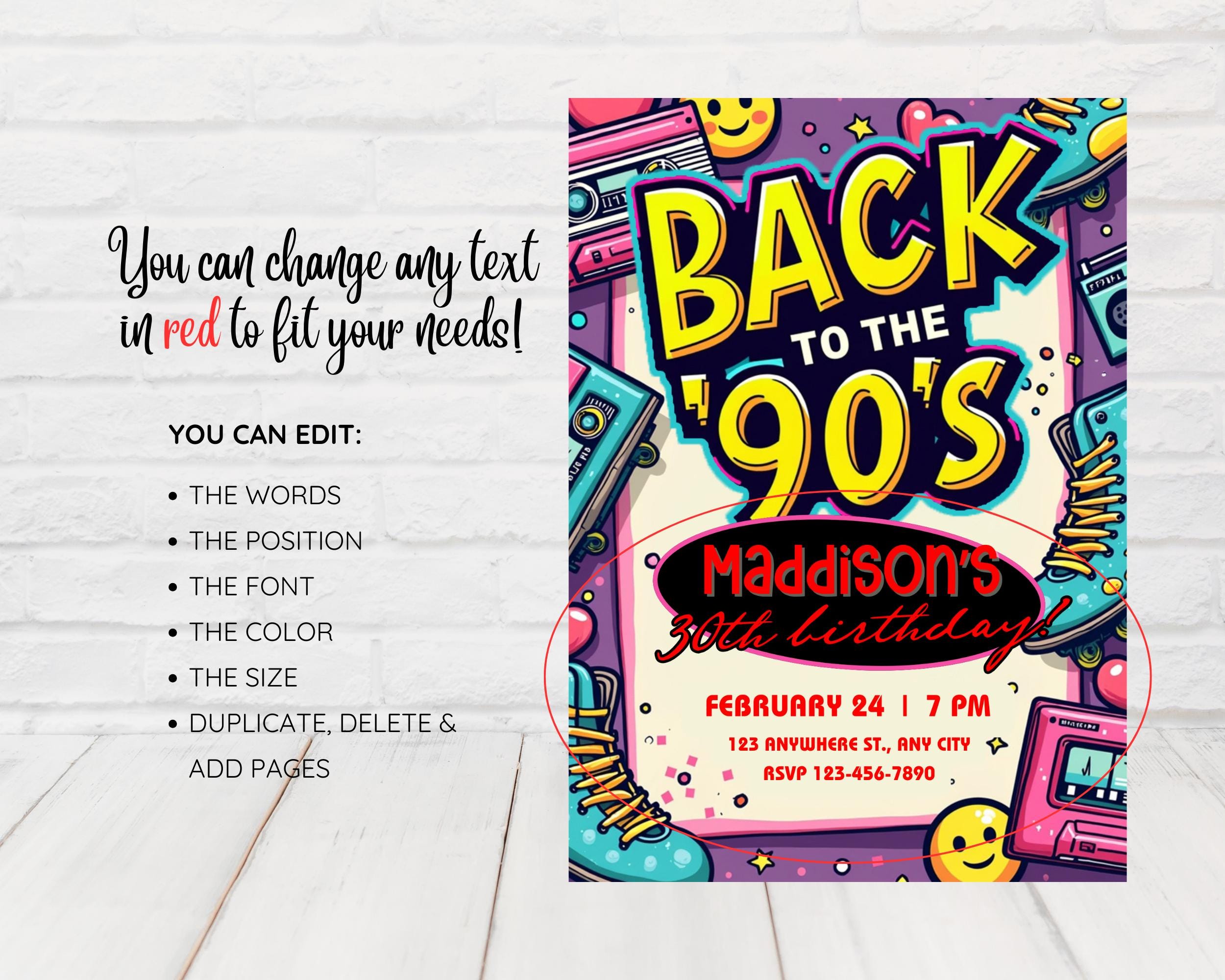Back to the 90s Party Invitation Template, 1990s-themed Birthday Party ...