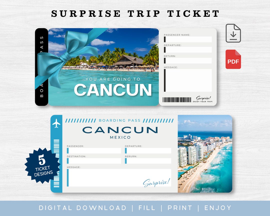 Cancun Trip Surprise Ticket: Printable Mexico Boarding Pass (PDF) - Etsy