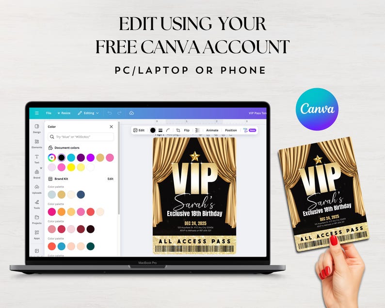 Editable VIP Pass Party Template: Red Carpet Invitation (digital ...