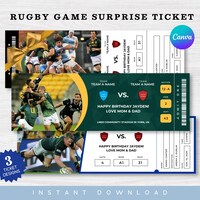 Editable Rugby Ticket Template: Surprise Match Gift (digital Download ...