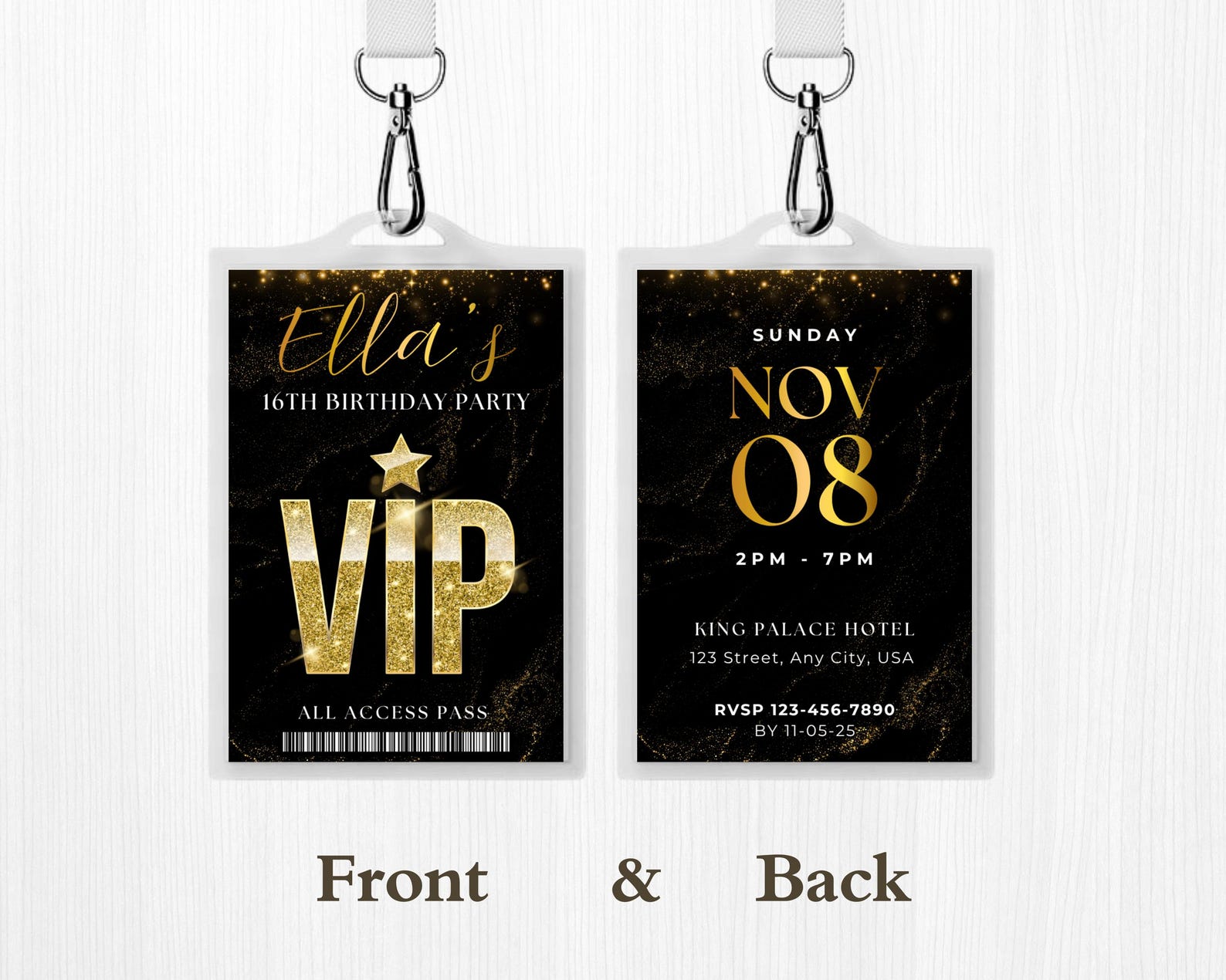 Editable VIP Invitation, Gold VIP Insert for Lanyard, VIP Pass ...