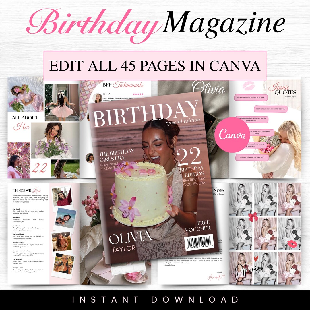 Easy Customizable Birthday Magazine Gift for Her Personalized Girl ...