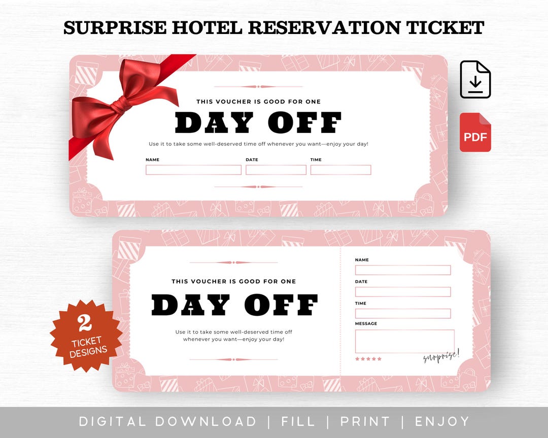 Printable DAY OFF Coupon Certificate, Editable Voucher Personalized ...