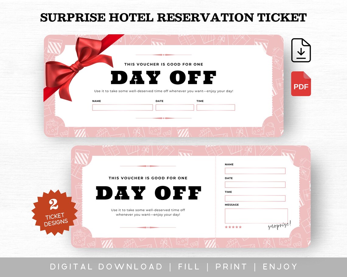 Printable DAY OFF Coupon Certificate, Editable Voucher Personalized ...