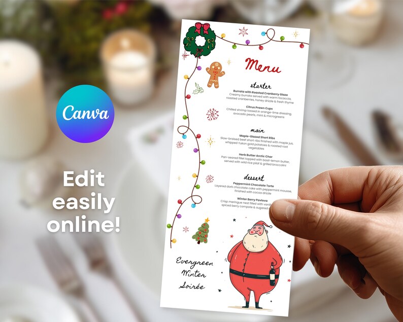 Editable Christmas Dinner Menu Template, Xmas Food Menu, Friendsmas ...