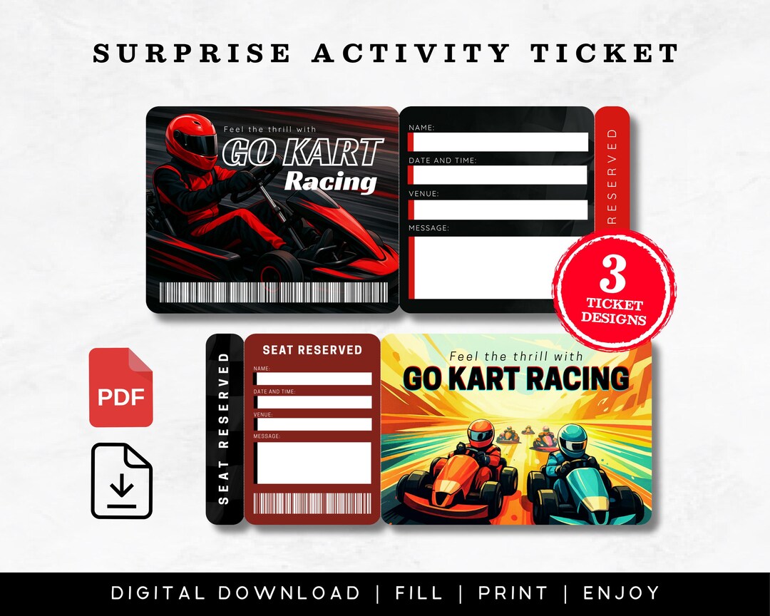 Go Kart Racing Surprise Gift Ticket, Editable Printable Pass, Weekend ...