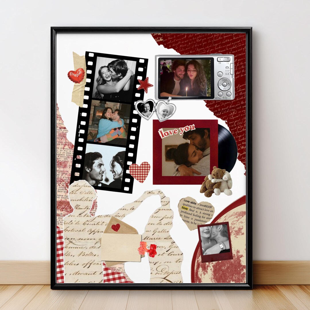 Retro Matchbox Collage Poster, Custom Couple Art Personalized Photo ...