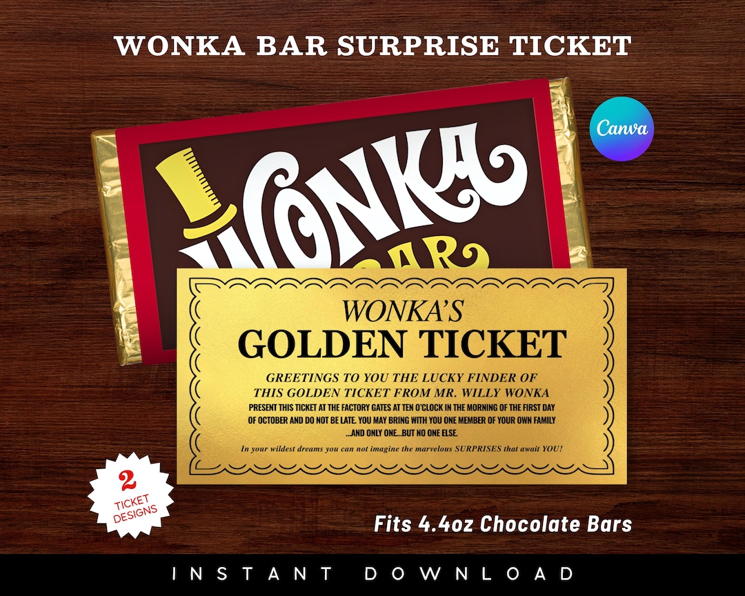 Editable Golden Ticket, Printable Template, Willy Wonka Party Supplies ...