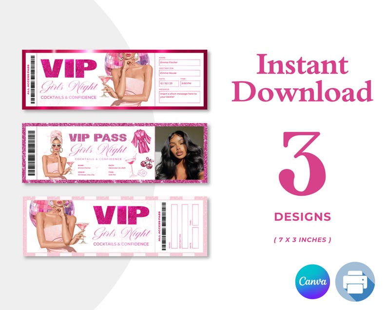 Editable Girls Night Pass Template, Printable Personalized Ticket ...