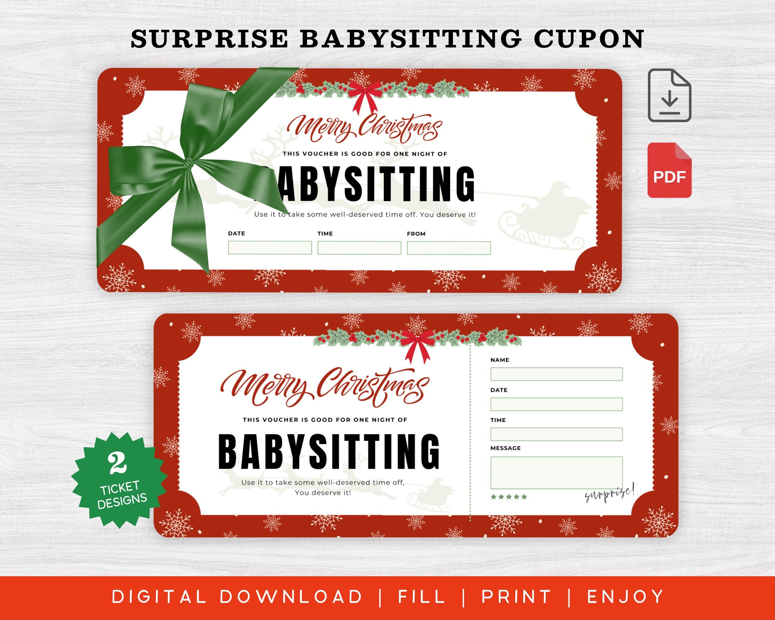 Printable Babysitting Gift Voucher Template, Editable Babysitting ...