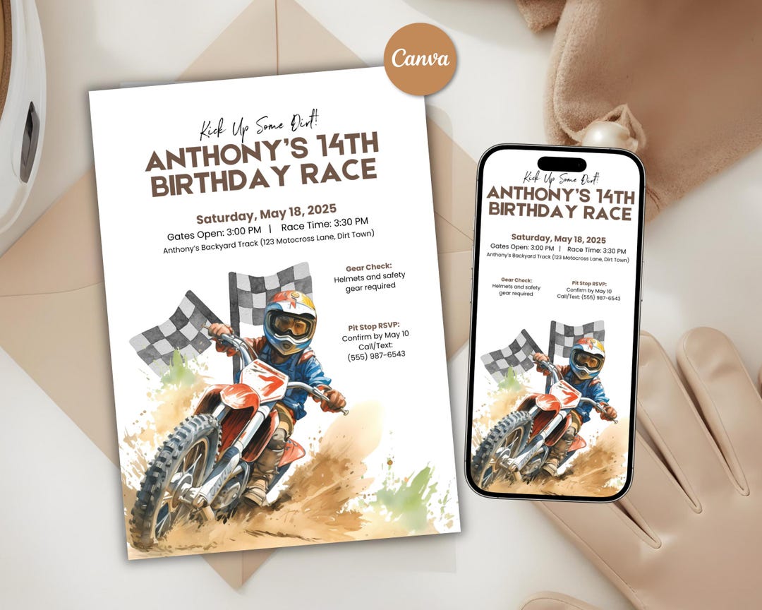 Motocross Dirt Bike Birthday Theme Invitation Card Template, Motorcross ...