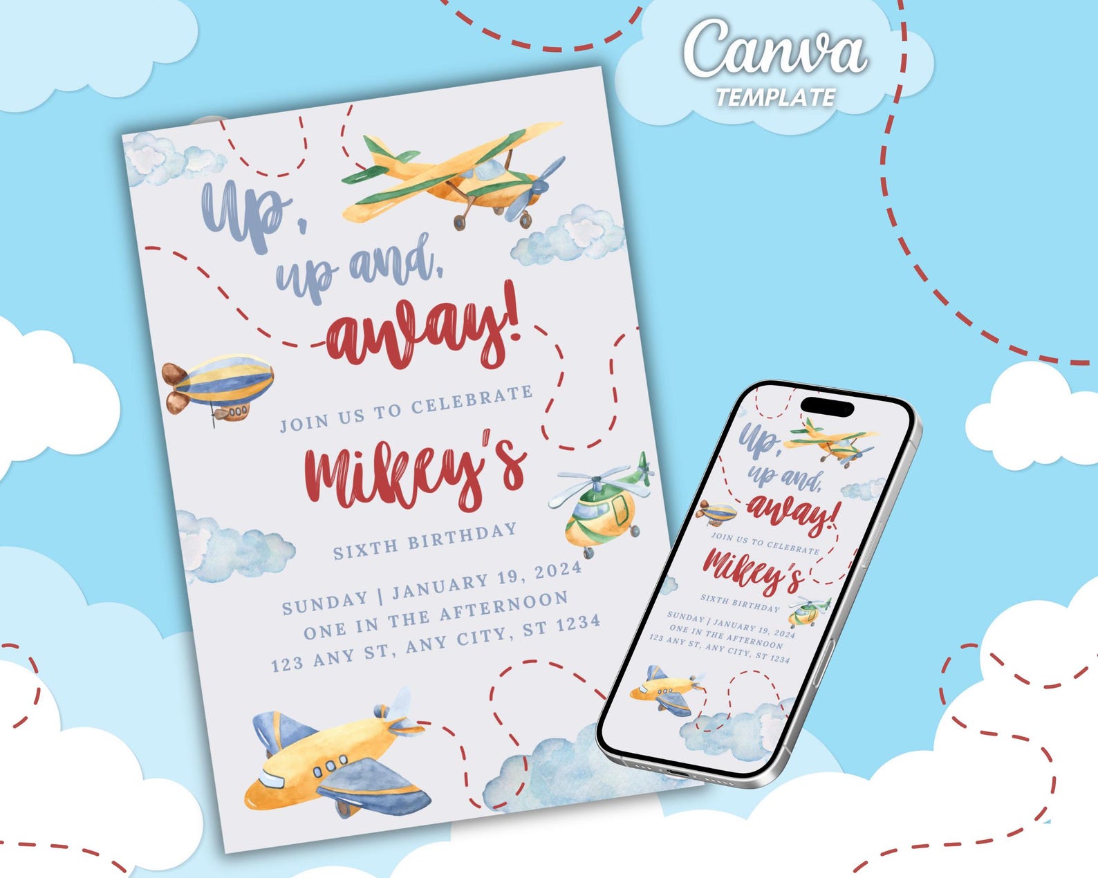 Airplane Birthday Invitation Template, Airplane Invitation, Pilot ...