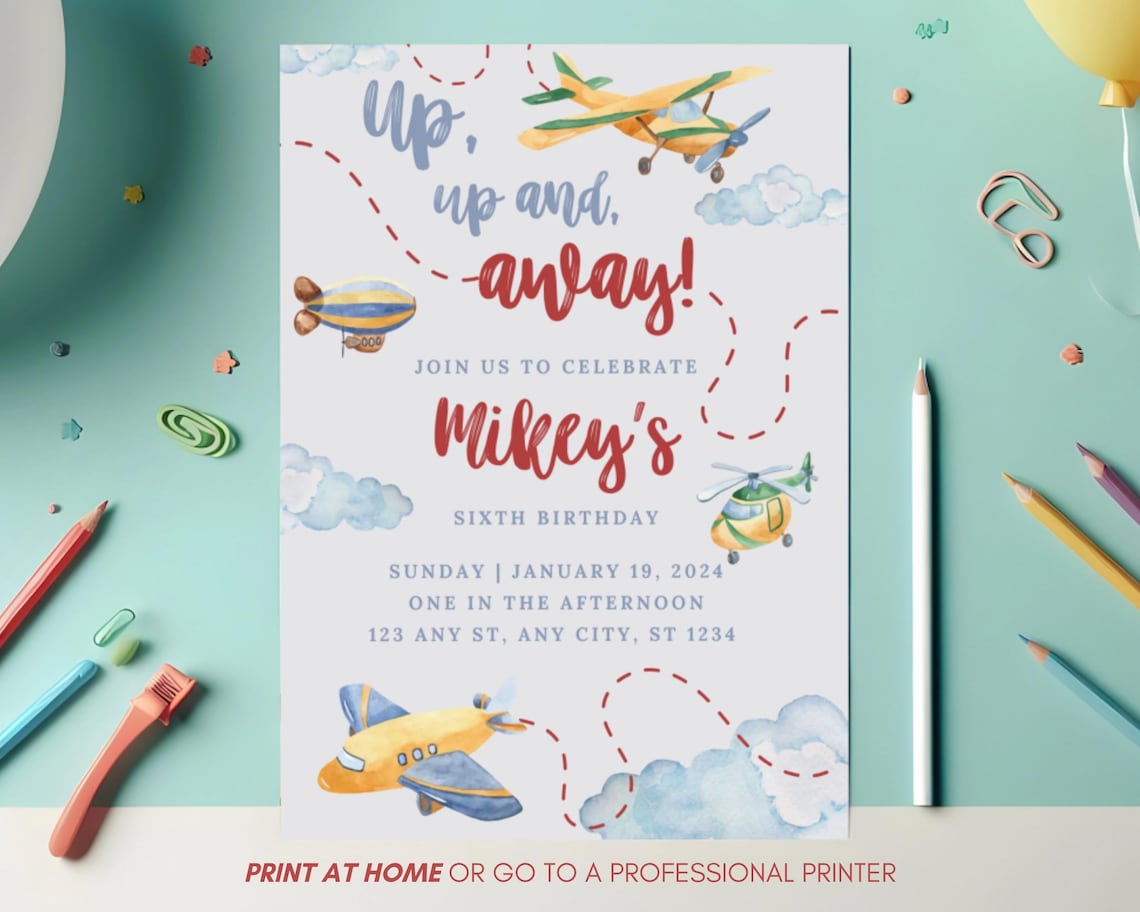Airplane Birthday Invitation Template, Airplane Invitation, Pilot Birthday Invitation, Plane ...